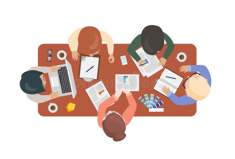 Five People Team Sitting and Working Together at the Table. Stock ...