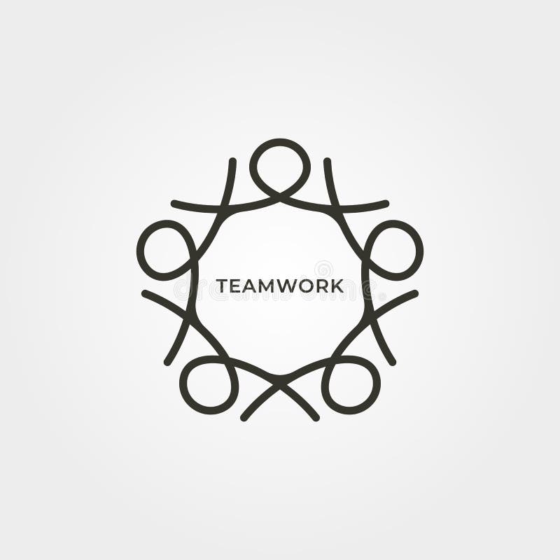 Five People Teamwork Logo Vector Line Art Symbol Illustration Design ...