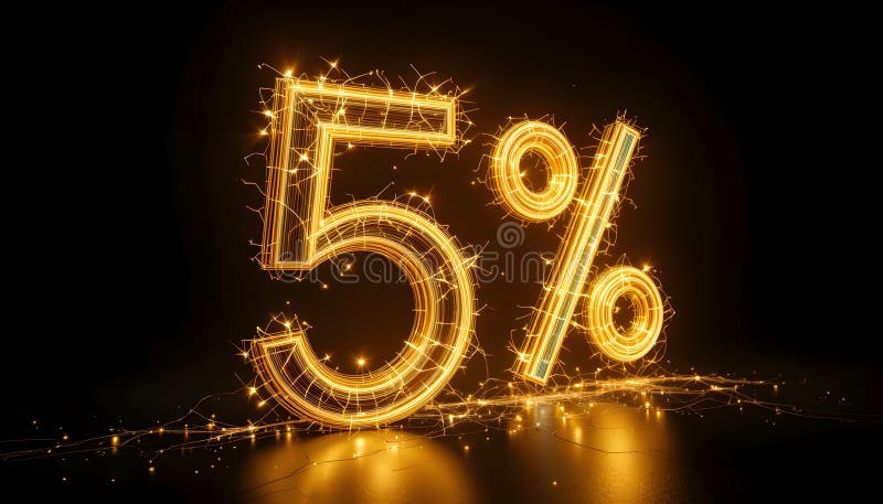 Five Percent Golden Sparkle Effect on Dark Background for Special ...