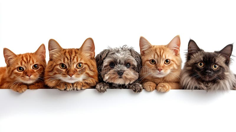 Five Pets Peeking Over White Banner Stock Illustration - Illustration ...