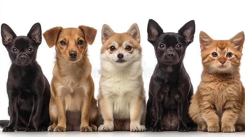 Five Pets, Studio Shot, White Background, Animal Friends Stock ...