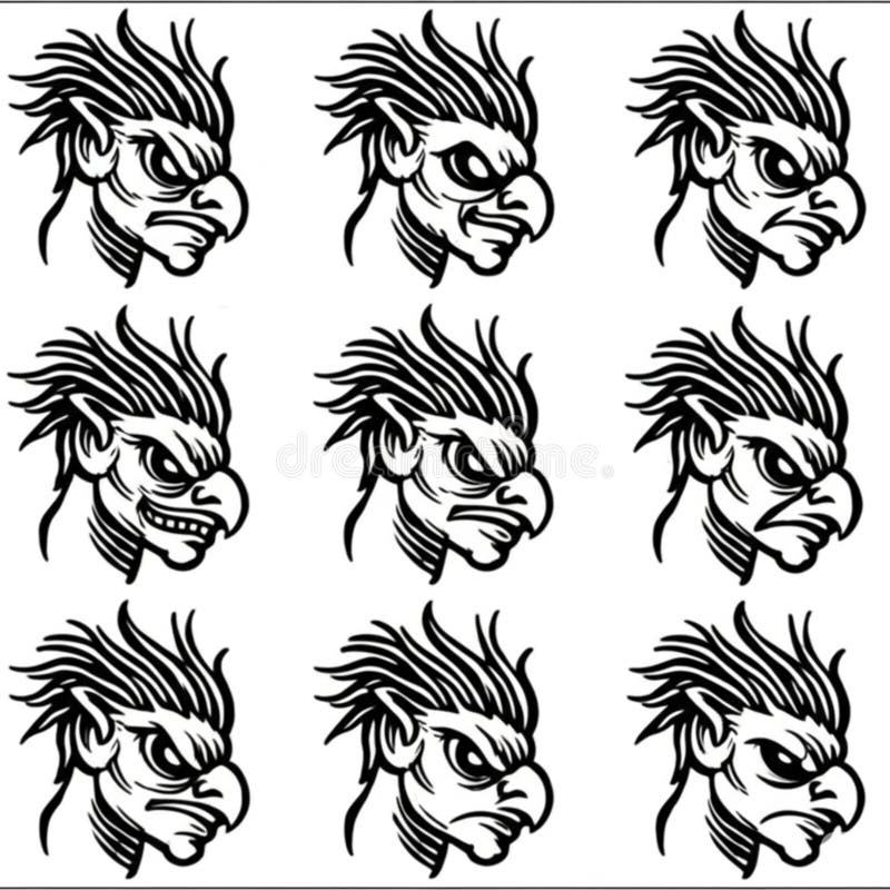 Five Phoenix Heads: Stylized Tattoo Flash Sheet Stock Illustration ...