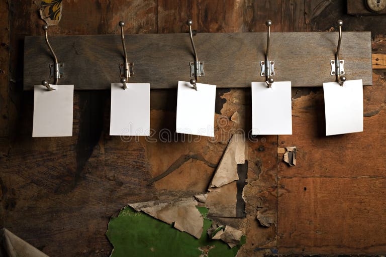 Five Photo Paper Attach To Hook Stock Photo - Image of brown, poster ...