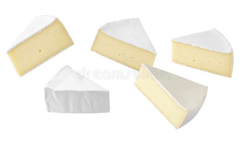 Five Pieces of Brie Cheese Floating on Transparent Background Stock ...