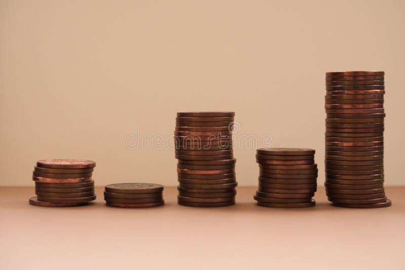 Five Piles of Coins, with Downs and Tops Stock Image - Image of europa ...