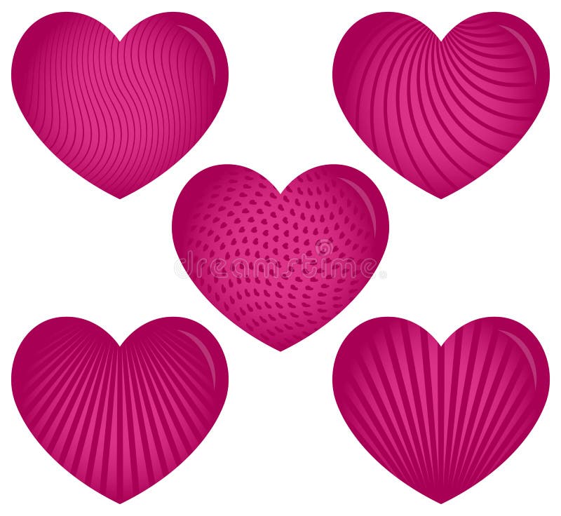 Five Pink Hearts with Patterns Stock Vector - Illustration of romance ...