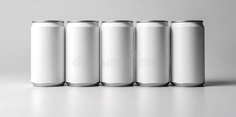 Five Plain, Cylindrical Aluminum Cans Stand Side by Side Against a ...