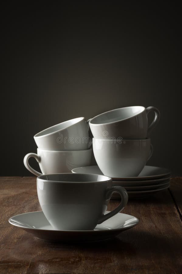 Five Plain White Ceramic Coffee or Tea Cups Stock Image - Image of ...