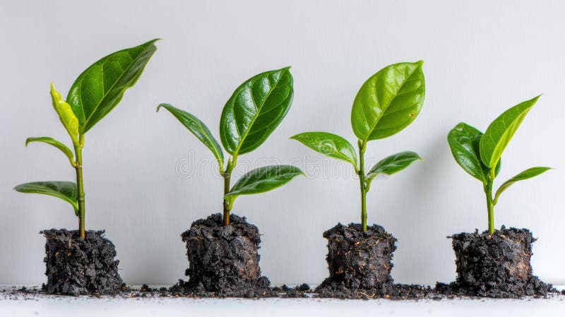 Five Plants in Different Stages of Growth on White Background ...