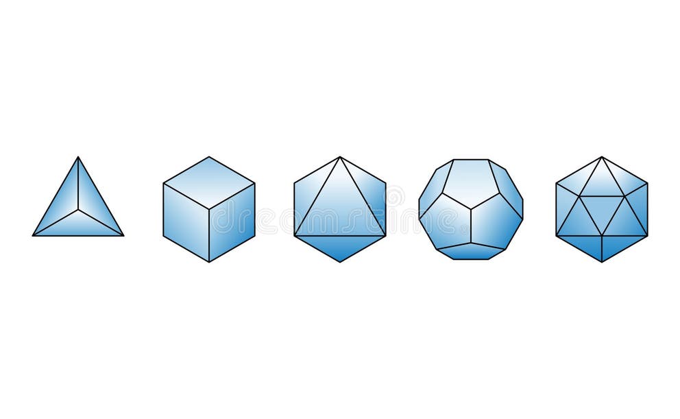 The Platonic Solids in a Row, Regular Convex Polyhedrons Stock Vector ...