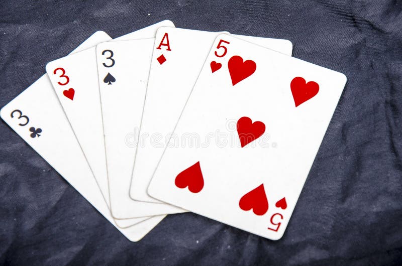 Five Playing Card`s a Hand of a Three of a Kind Three`s and a Ace and a ...