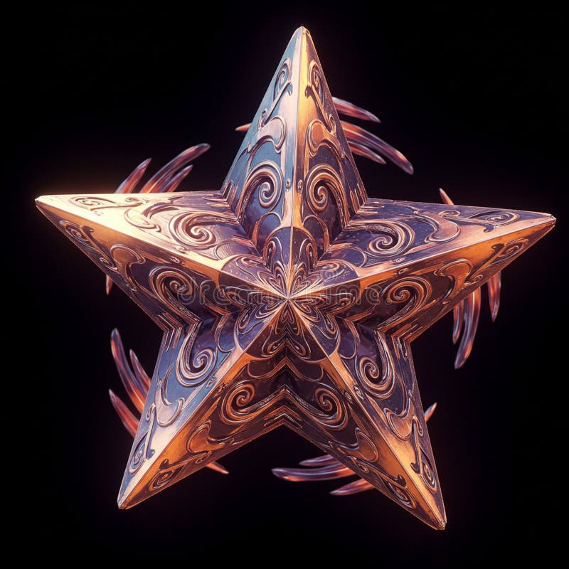 Five-pointed Metallic Star with Intricate Swirling Patterns on Its ...