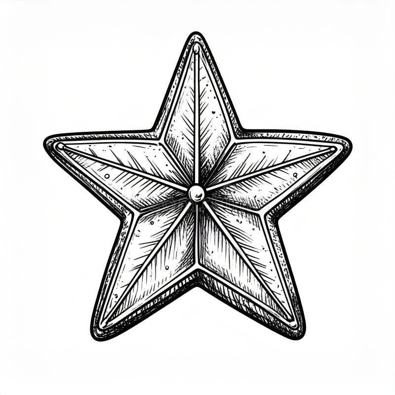 Five Pointed Star Black and White Line Art Illustration Stock ...
