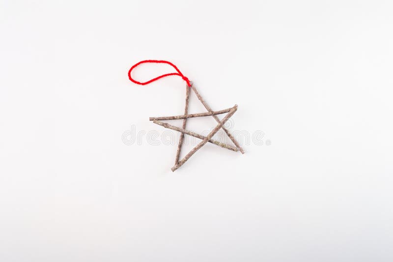 Five Pointed Star Made from Twigs, Tied at Points, Red String Attached ...