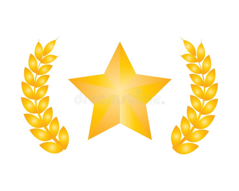 Five-pointed Star Vector Icon with Laurel Wreath. Modern Flat Golden ...