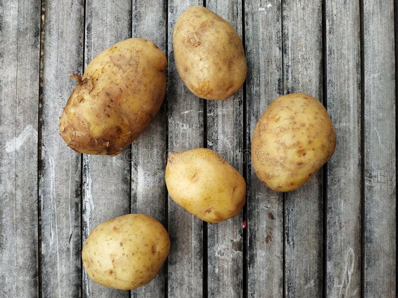 Five Potatoes, Full Nutritional Ingredients, on a Bamboo Board Stock ...