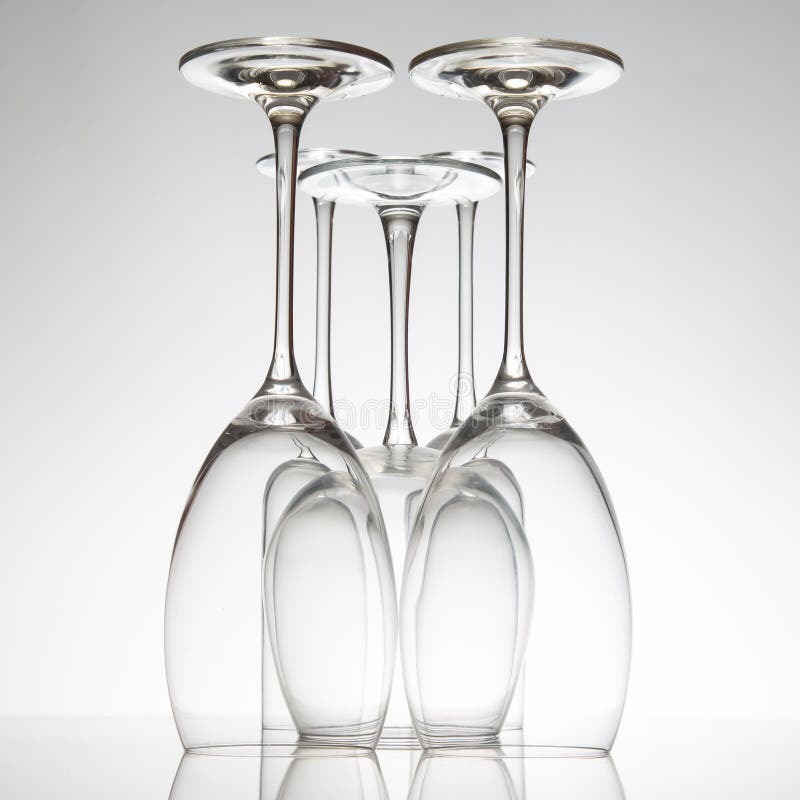 Five Pristine Wine Glasses with Slender Stems Line Up, Their ...