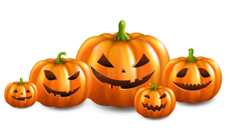 Five Pumpkins Isolated White Background Stock Vector - Illustration of ...