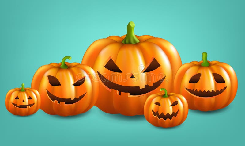 Five Pumpkins Isolated White Background Stock Vector - Illustration of ...