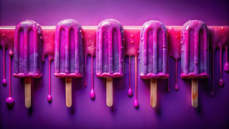 Five Purple Popsicles Melting on a Vibrant Background. Generative AI ...
