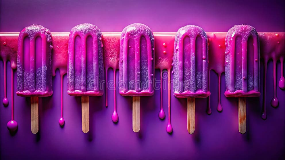 Five Purple Popsicles Melting on a Vibrant Background. Generative AI ...