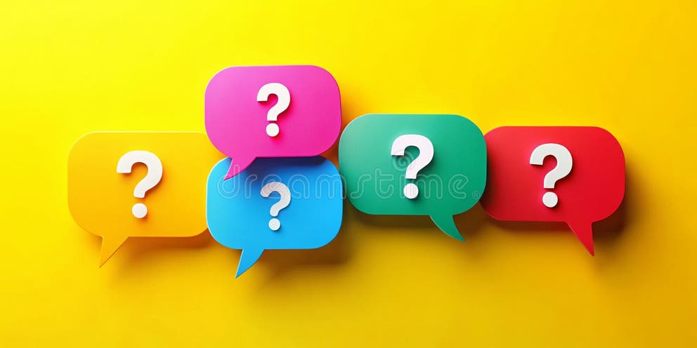 Five Question Mark Speech Bubbles on a Vibrant Yellow Background a ...