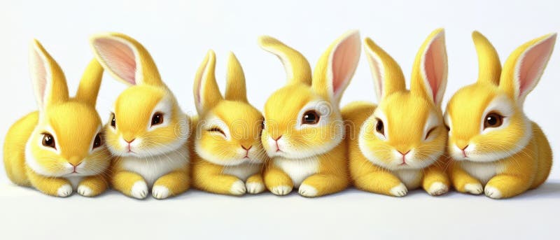 Five Rabbits are Lined Up Together on a White Surface. Stock Image ...