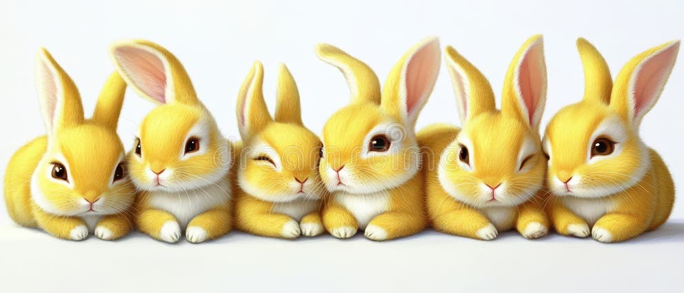 Five Rabbits are Lined Up Together on a White Surface. Stock Image ...