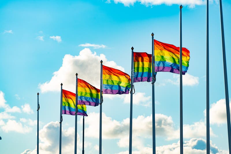 Five Rainbow Flags in a Row Stock Photo - Image of community, design ...