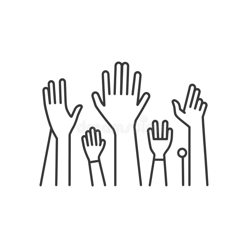 Several Hands Raised Up, Teamwork and Unity Concept Stock Vector ...