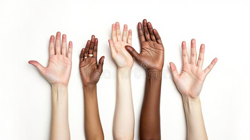 Five Raised Hands in Unity Displayed on Isolated White Background Stock ...
