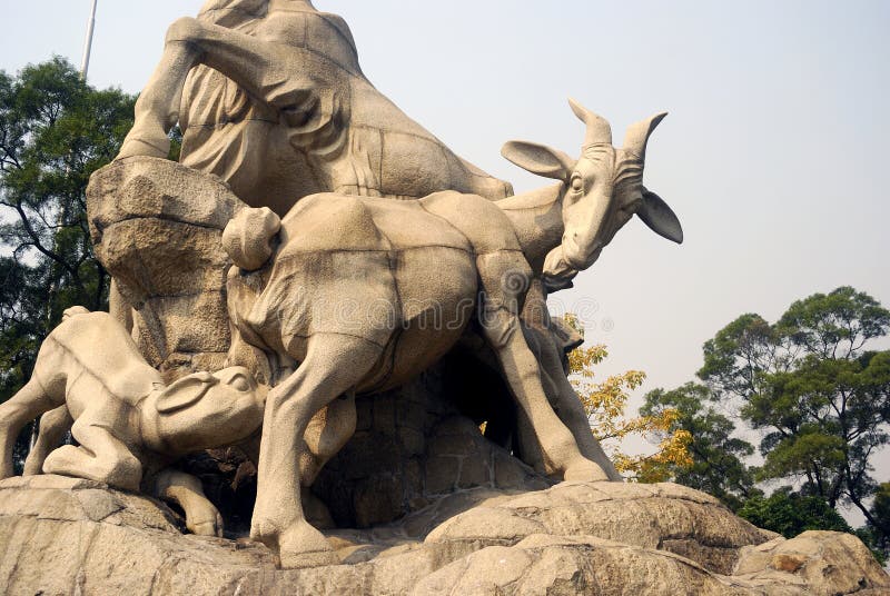 The Five Rams Statue of Yuexiu Park, Guangzhou, China Stock Photo ...