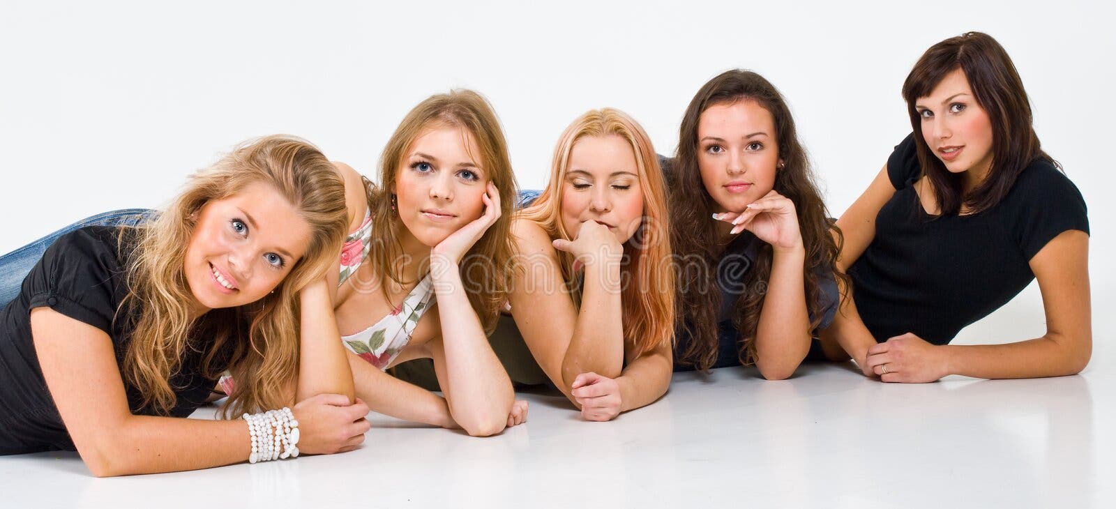 Five Young Women Posing stock image. Image of blonde, attractive - 4931595