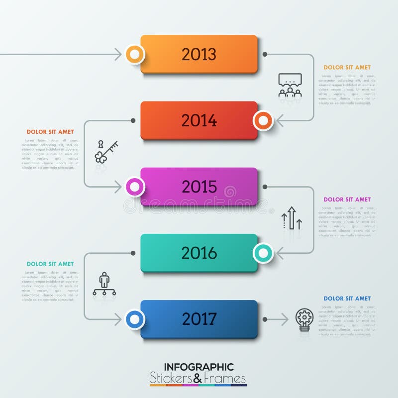 Five Rectangular Elements with Year Indication Inside Successively ...