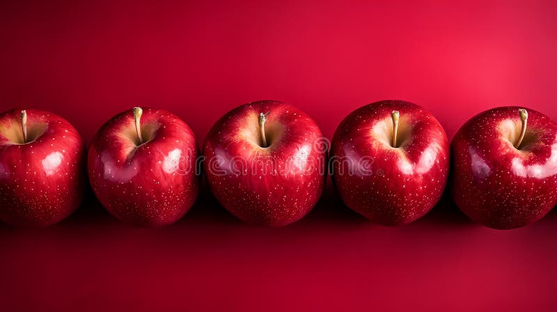 Five Red Apples Forming a Line on Red Background Stock Photo - Image of ...