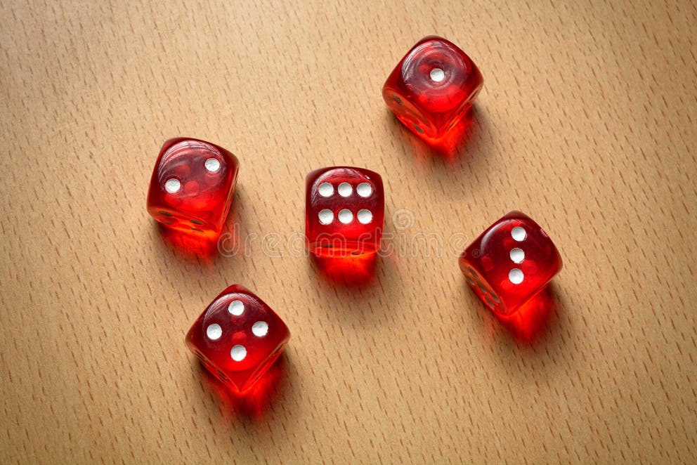 Five Red Dice on the Table. Concept of Luck, Game, Gamble Stock Photo ...