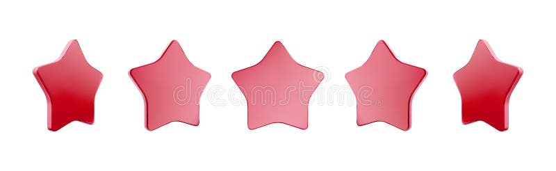 Five Red Glossy Star Rating Symbols on White Background Stock ...