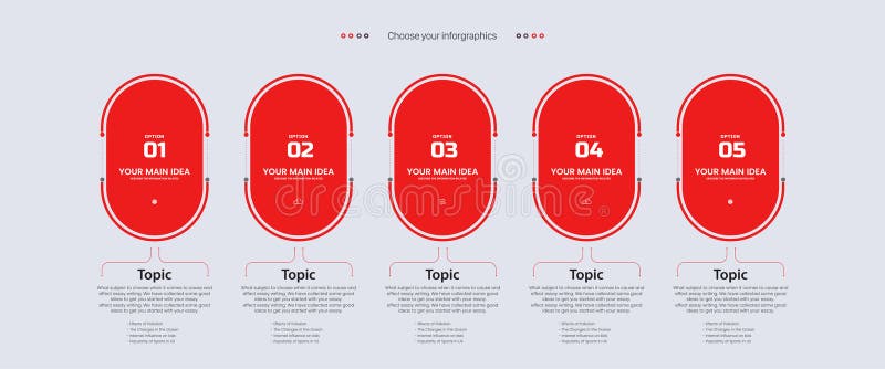 Five Red Options of Infographic Templates Design. 5 Elements of Modern ...