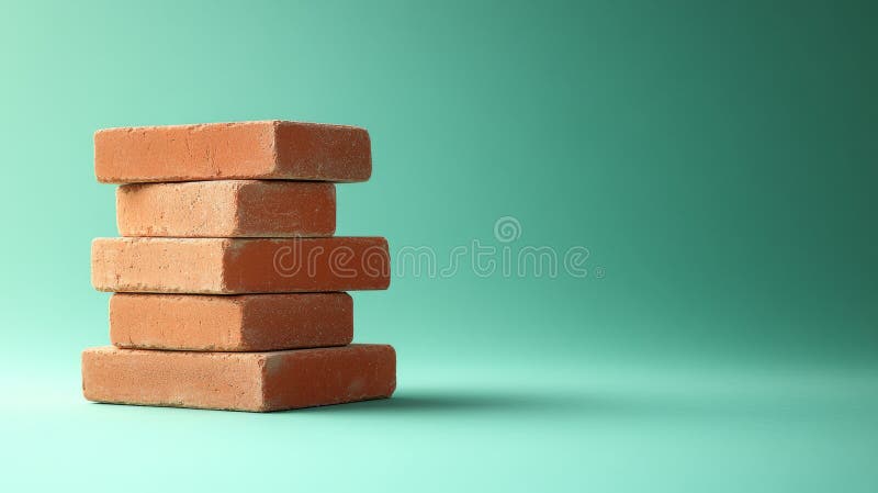 Five Reddish Bricks Stacked on a Green Background. Stock Photo - Image ...