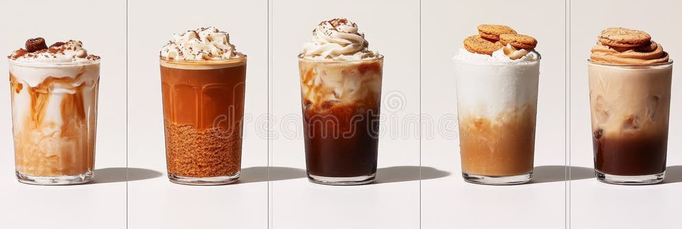 Five Refreshing Iced Coffee Drinks with Various Cookie and Cream ...