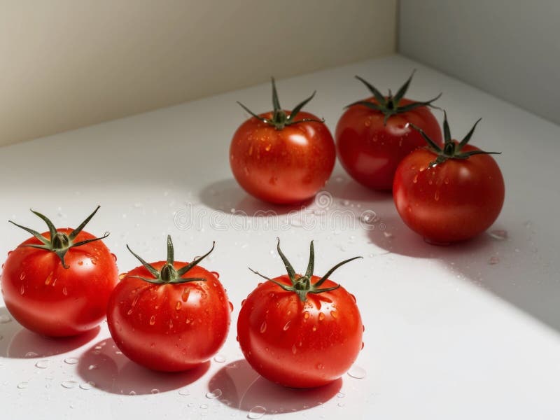 Five Ripe Cherry Tomatoes with Water Droplets on Them. Stock Image ...