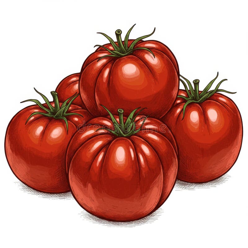Five Ripe Red Tomatoes Illustration Stock Illustration - Illustration ...