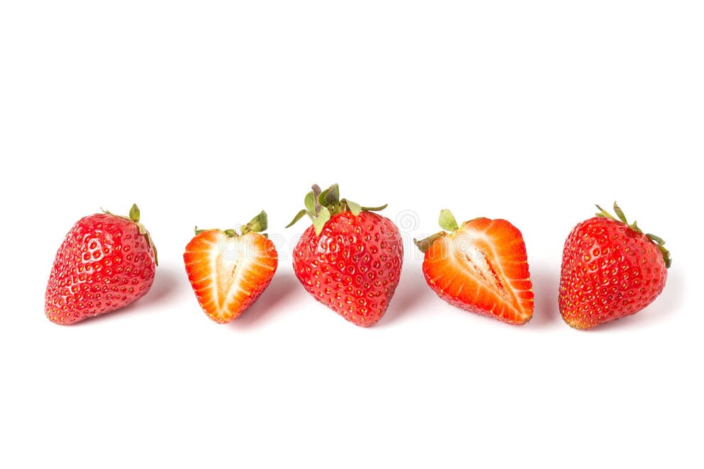 Five Ripe Strawberries Isolated on White Background Stock Photo - Image ...