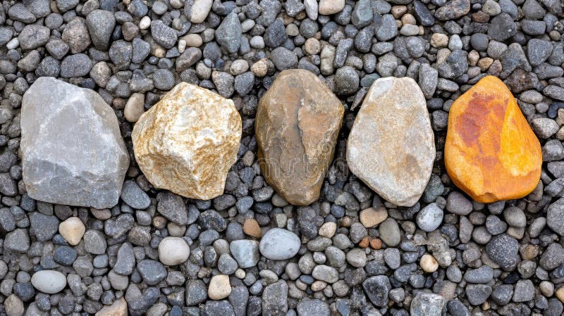 Five Rocks Arranged on Gravel, Construction Material, Background ...