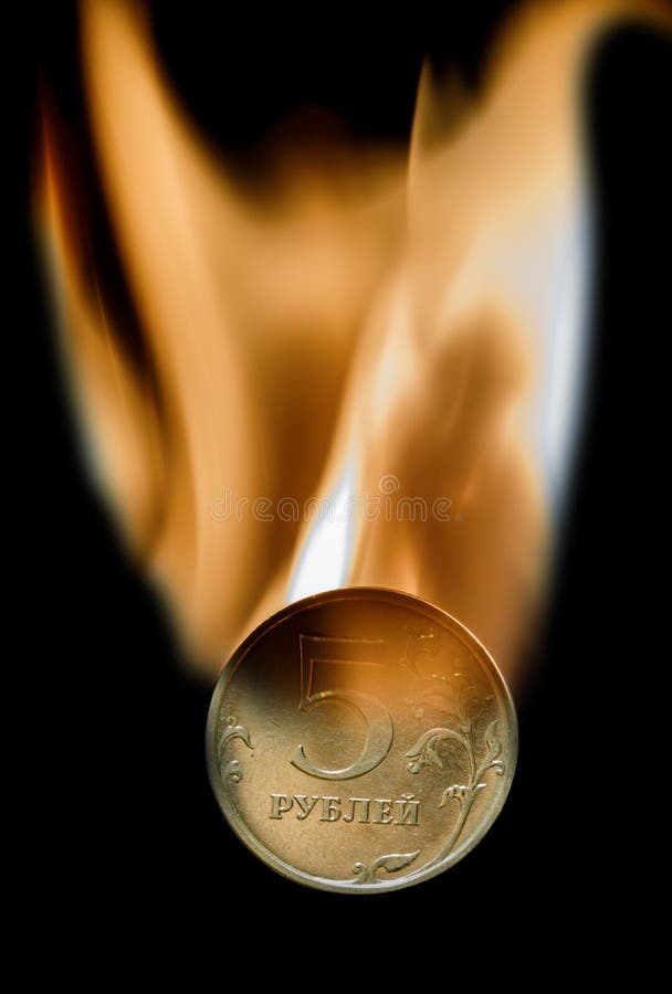 Five Rubles Half-coin in Fire Stock Photo - Image of economy, finance ...