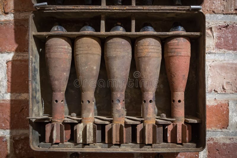 Rusty Mortar Shells in the Metal Box Stock Image - Image of stand, case ...