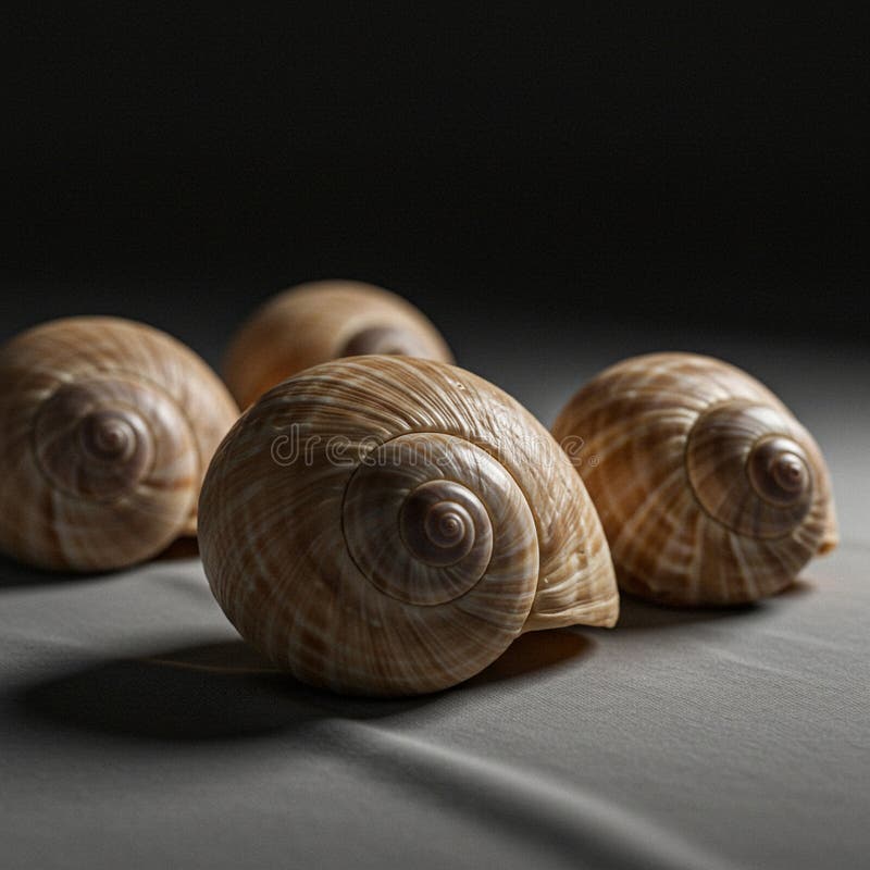 Five Seashells with a Spiral Design are Arranged on a Smooth, Light ...