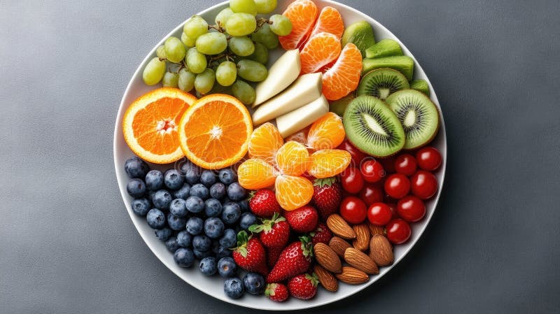 Five-sectioned Plate Displays a Vibrant Selection of Fruits, Vegetables ...