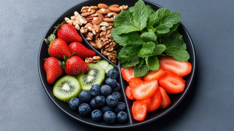 Five-sectioned Plate Displays a Vibrant Selection of Fruits, Vegetables ...