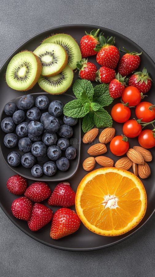 Five-sectioned Plate Displays a Vibrant Selection of Fruits, Vegetables ...